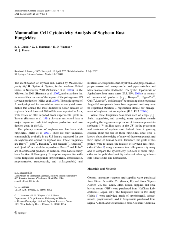 (PDF) Mammalian Cell Cytotoxicity Analysis of Soybean Rust Fungicides