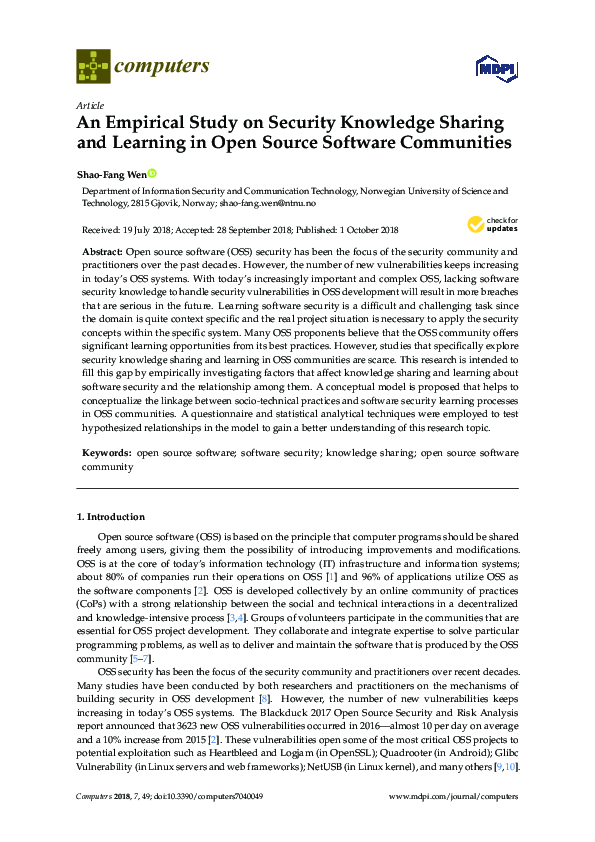 (PDF) An Empirical Study on Security Knowledge Sharing and Learning in Open Source Software ...