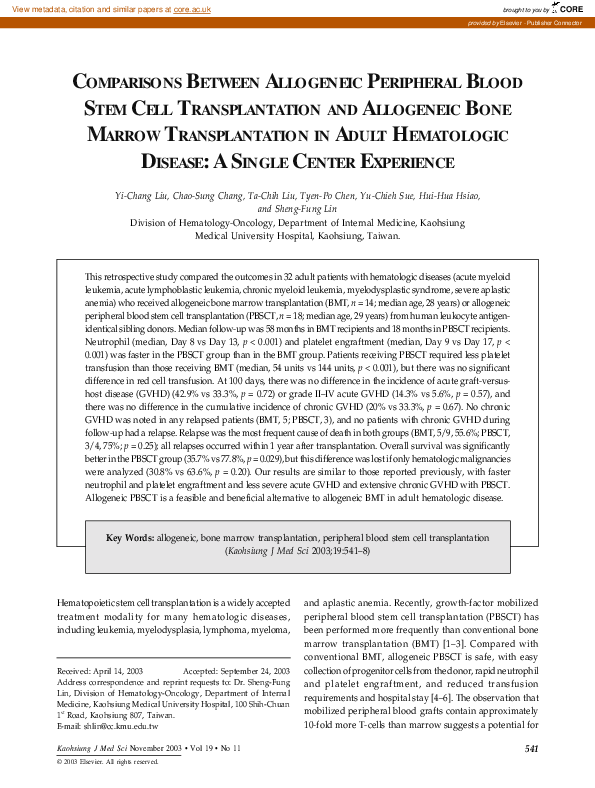 (PDF) Comparisons Between Allogeneic Peripheral Blood Stem Cell ...