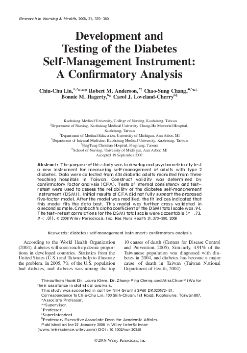 Pdf Development And Testing Of The Diabetes Self‐management Instrument A Confirmatory Analysis