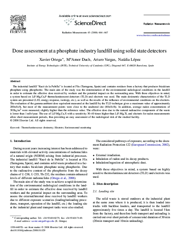 (PDF) Dose assessment at a phosphate industry landfill using solid state detectors