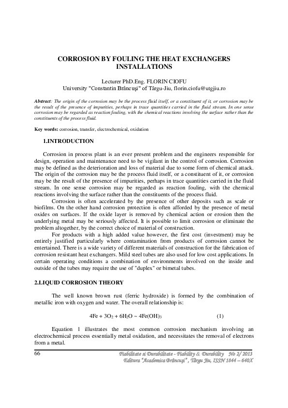 (PDF) Corrosion by Fouling the Heat Exchangers Installations | Florin ...