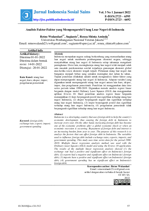 (PDF) Analisis Faktor-Faktor Yang Mempengaruhi Utang Luar Negeri di Indonesia