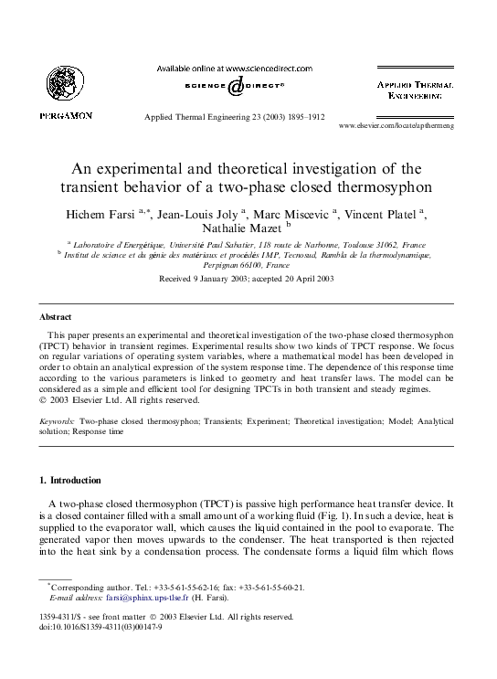 (PDF) An experimental and theoretical investigation of the transient ...