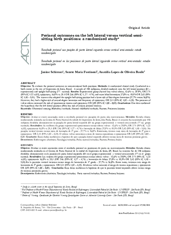 (PDF) Perineal outcomes on the left lateral versus vertical semi ...