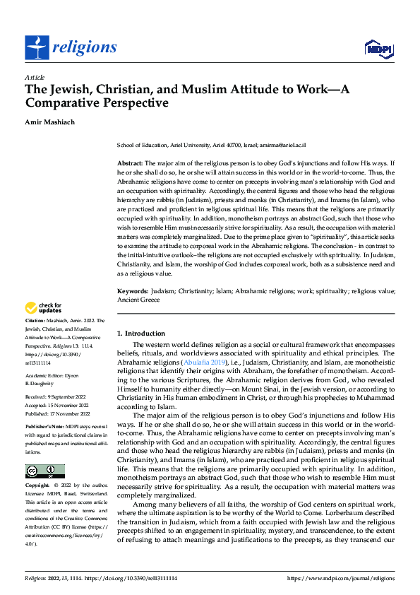 (PDF) The Jewish, Christian, and Muslim Attitude to Work—A Comparative ...