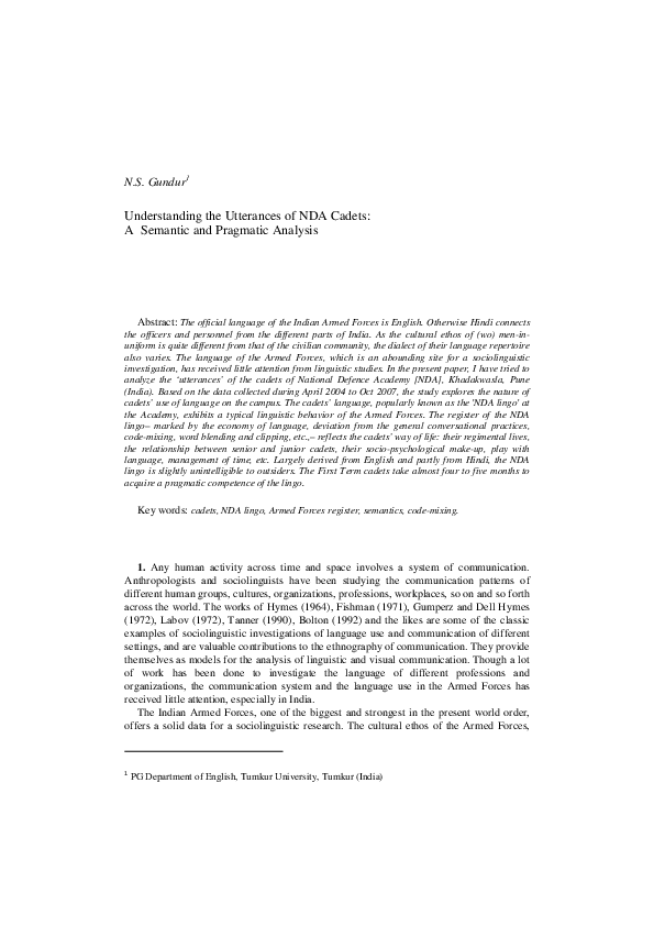 (PDF) Understanding the Utterances of NDA Cadets: A Semantic and Pragmatic Analysis
