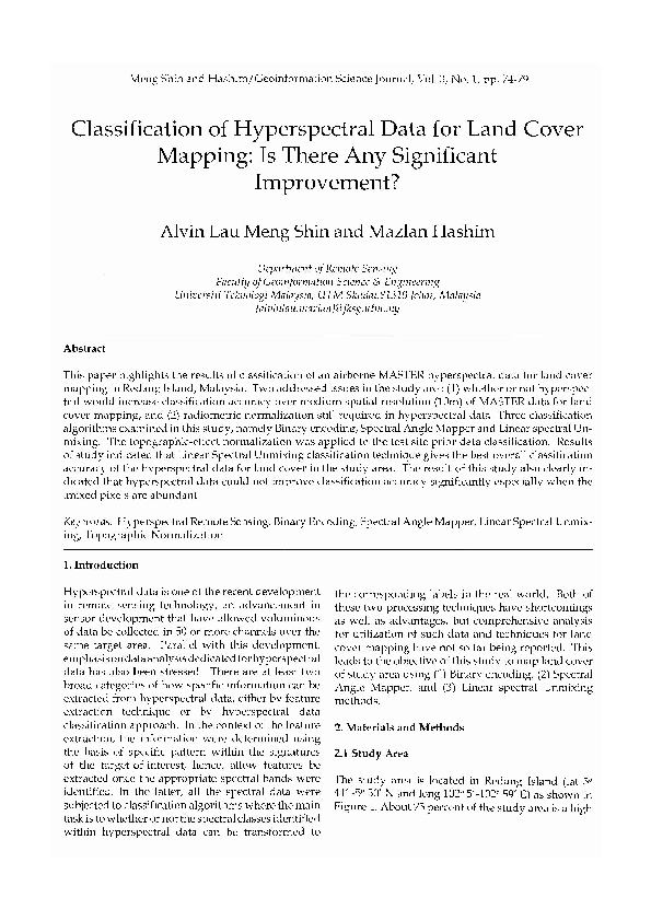 (PDF) Hyperspectral Data Classification for Land Cover Mapping