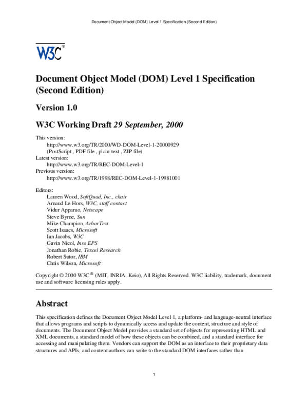(PDF) Document object model (dom) level 1 specification