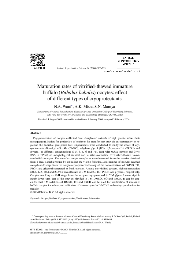 (PDF) Maturation rates of vitrified-thawed immature buffalo (Bubalus ...