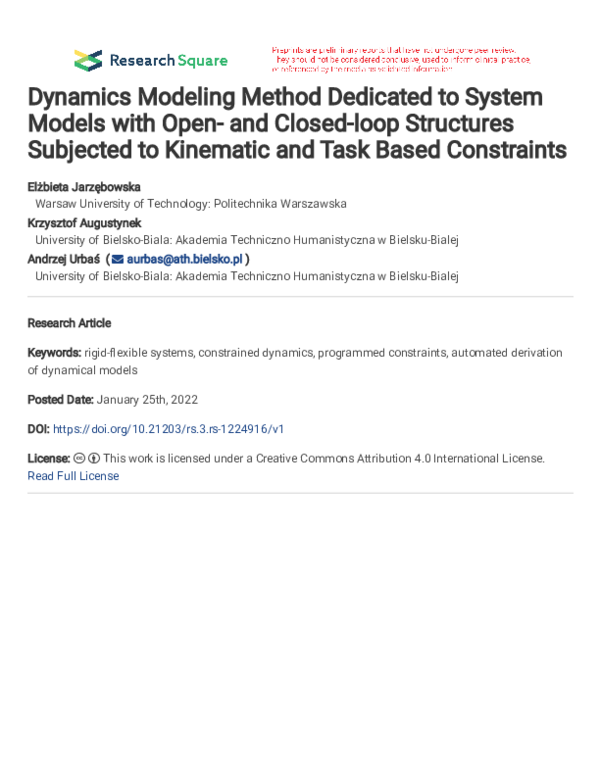 Pdf Dynamics Modeling Method Dedicated To System Models With Open