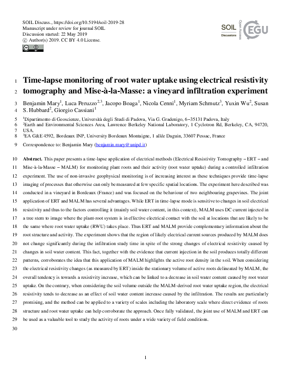 (PDF) Time-lapse monitoring of root water uptake using electrical ...
