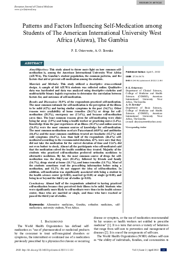 (PDF) Patterns and Factors Influencing Self-Medication among Students ...