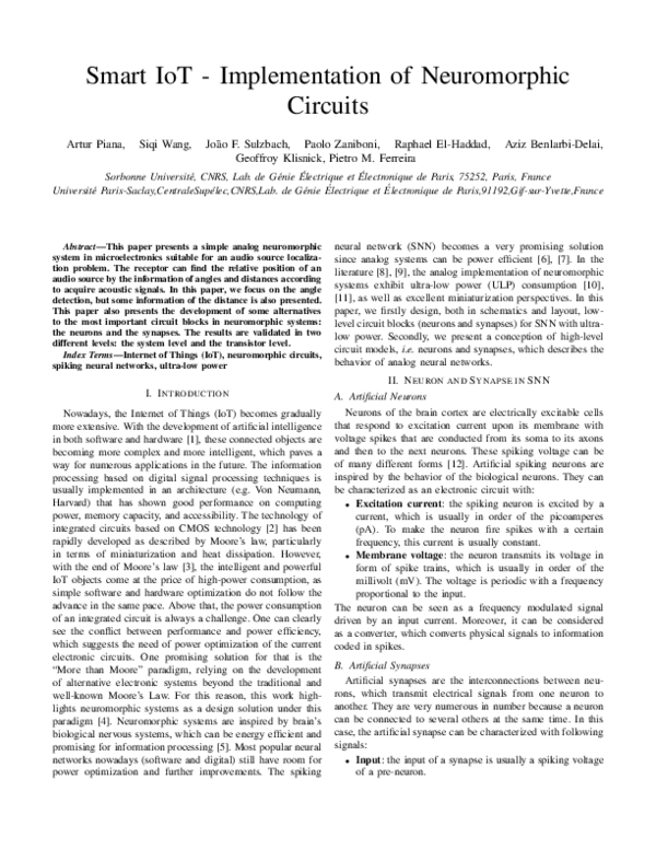 (PDF) Smart IoT - Implementation of Neuromorphic Circuits