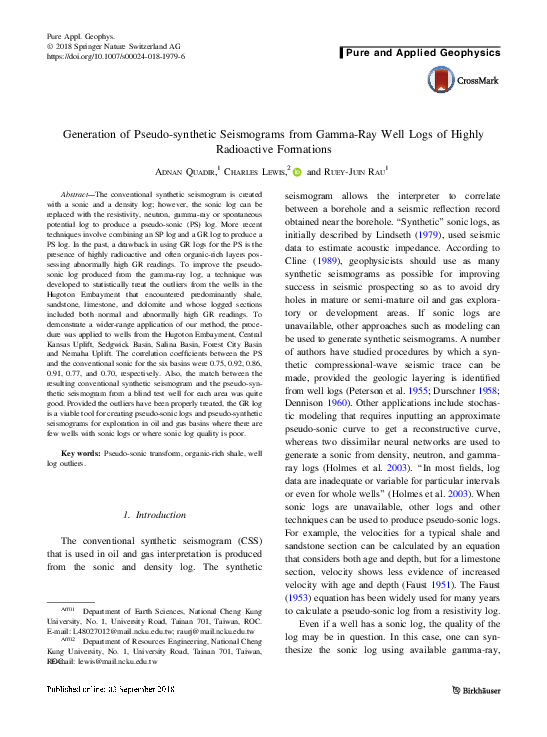 (PDF) Generation of Pseudo-synthetic Seismograms from Gamma-Ray Well ...