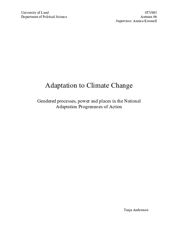 (PDF) Adaptation to Climate Change- Gendered processes, power and ...