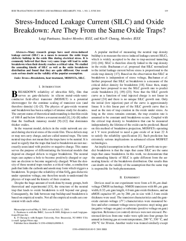 (PDF) Stress-induced leakage current (SILC) and oxide breakdown: are ...