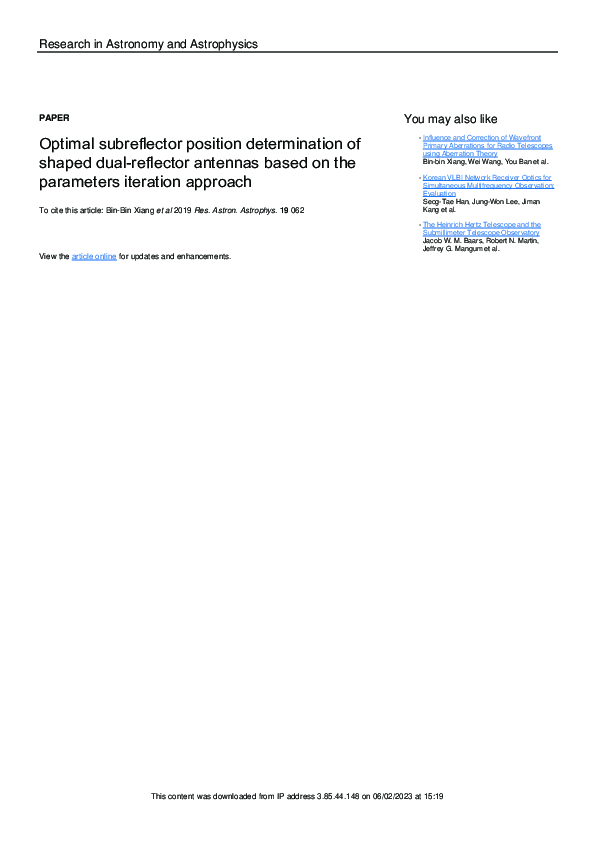 (PDF) Optimal subreflector position determination of shaped dual-reflector antennas based on the ...