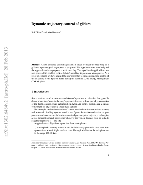 (PDF) Dynamic Trajectory Control of Gliders | Rui Dilao - Academia.edu