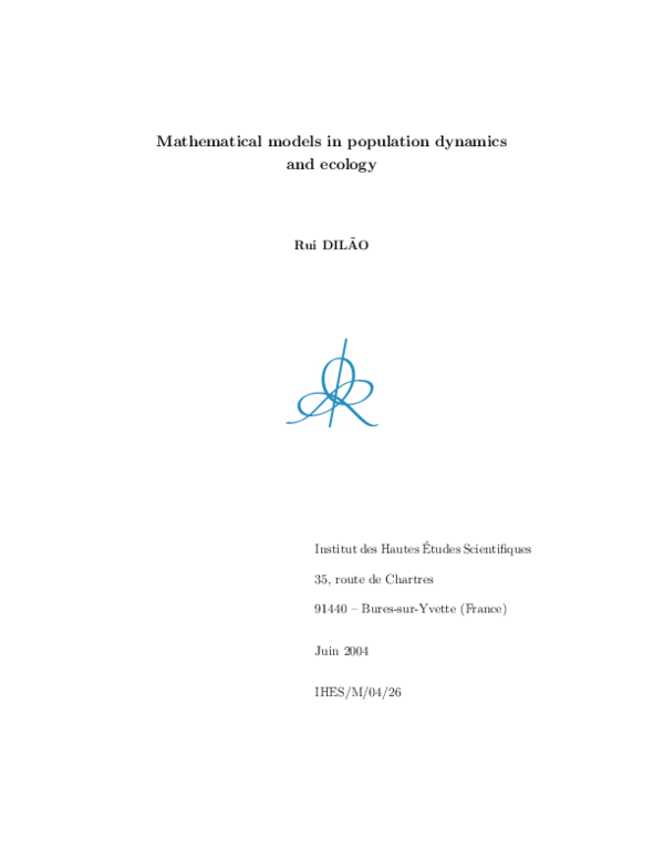 (PDF) Mathematical Models in Population Dynamics and Ecology