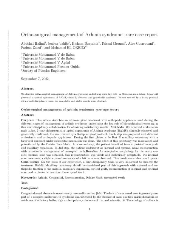 (PDF) Ortho-surgical management of Arhinia syndrome: rare case report ...