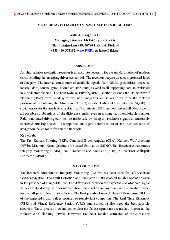 (PDF) Measuring Integrity of Navigation in Real-Time