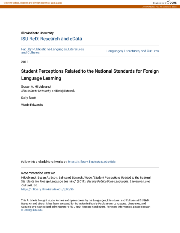 (PDF) Student Perceptions Related to the National Standards for Foreign ...