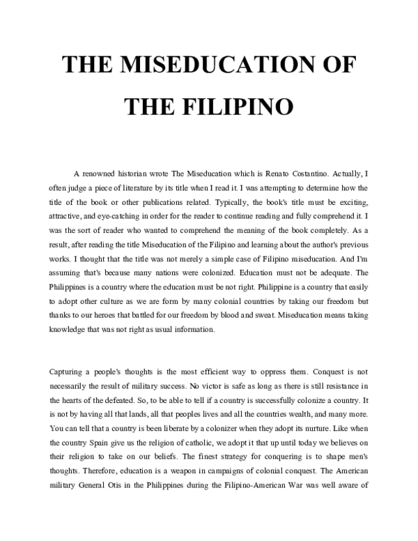 (DOC) THE MISEDUCATION OF THE FILIPINO