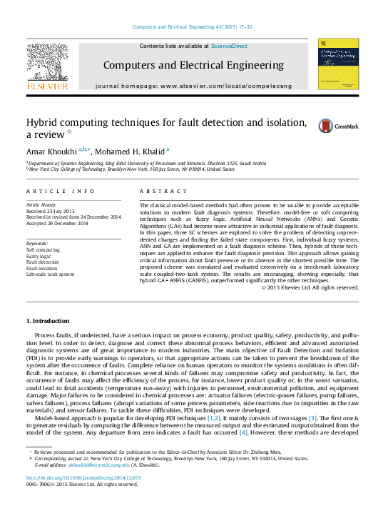 Pdf Hybrid Computing Techniques For Fault Detection And Isolation A