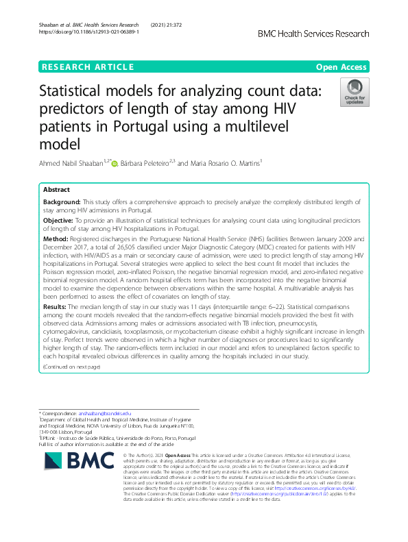 (PDF) Statistical models for analyzing count data: predictors of length of stay among HIV ...
