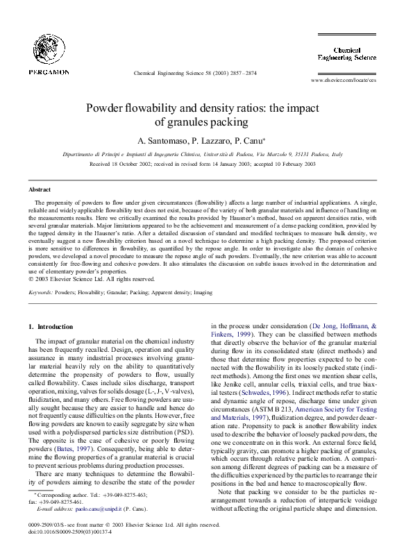 (PDF) Powder flowability and density ratios: the impact of granules packing