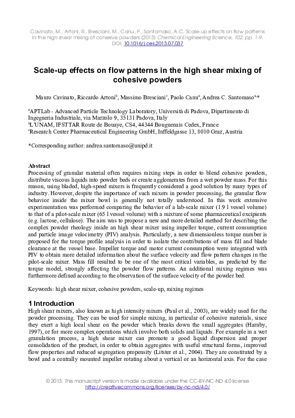(PDF) Scale-up effects on flow patterns in the high shear mixing of ...