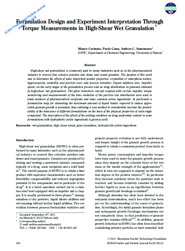 (PDF) Formulation Design and Experiment Interpretation through Torque Measurements in High-Shear ...