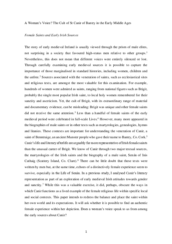 (PDF) A Woman's Voice? The Cult of St Canir of Bantry in the Early ...