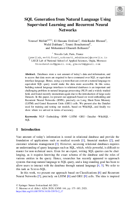 (PDF) SQL Generation from Natural Language Using Supervised Learning ...