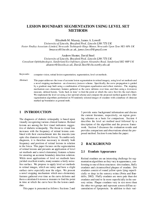 (PDF) Lesion Boundary Segmentation Using Level Set Methods
