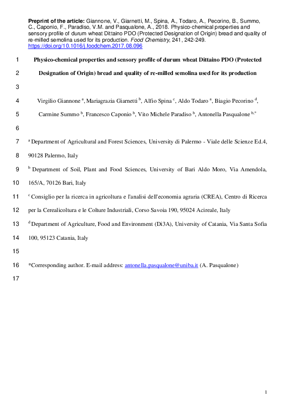 (PDF) Dittaino PDO Bread: Properties and Quality
