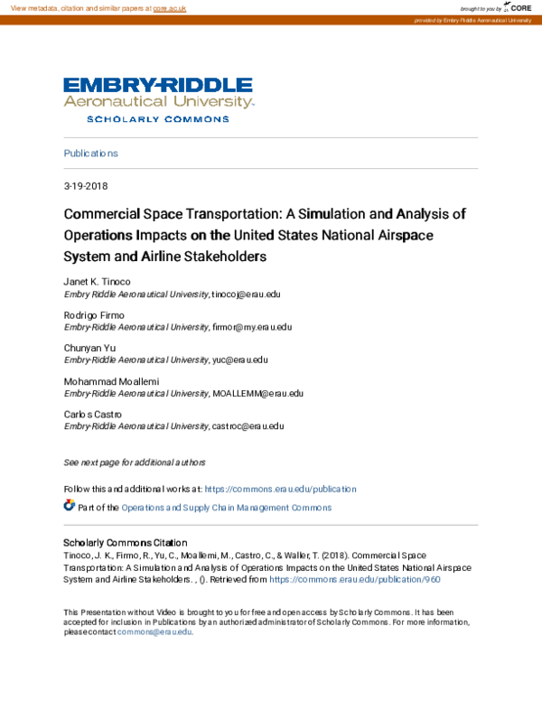 (PDF) Commercial Space Transportation: A Simulation and Analysis of ...