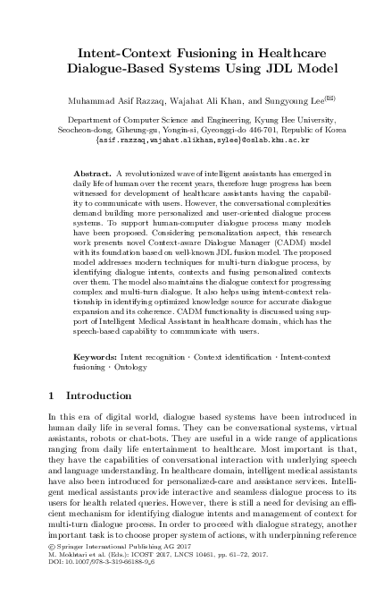 (PDF) Intent-Context Fusioning in Healthcare Dialogue-Based Systems Using JDL Model