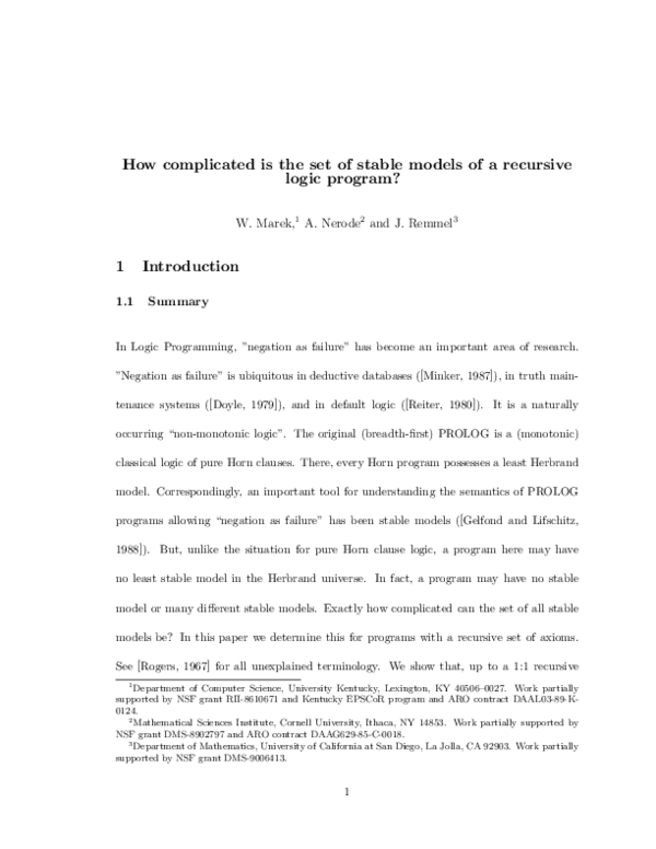 (PDF) How complicated is the set of stable models of a recursive logic ...