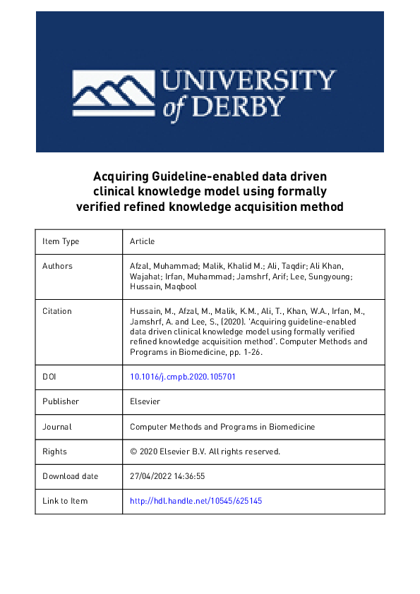 (PDF) Acquiring guideline-enabled data driven clinical knowledge model using formally verified ...