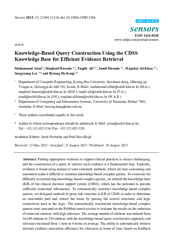 (PDF) Knowledge-Based Query Construction Using the CDSS Knowledge Base for Efficient Evidence ...