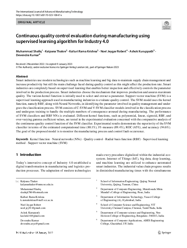 (PDF) Continuous quality control evaluation during manufacturing using supervised learning ...