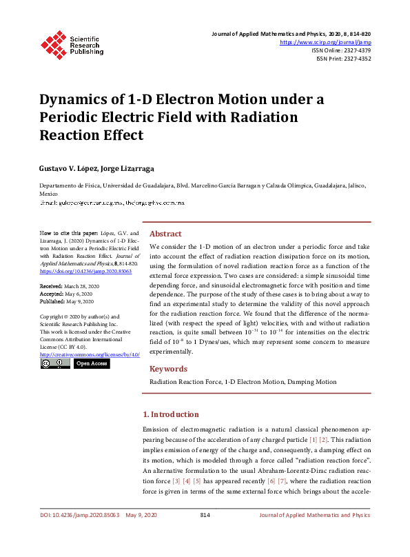 (PDF) Dynamics of 1-D Electron Motion with Radiation Reaction Effect ...