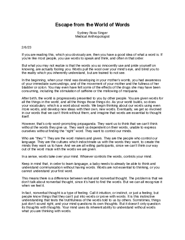 (PDF) Escape from the World of Words