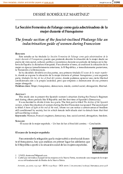 (PDF) The female section of the fascist-inclined Phalange like an ...