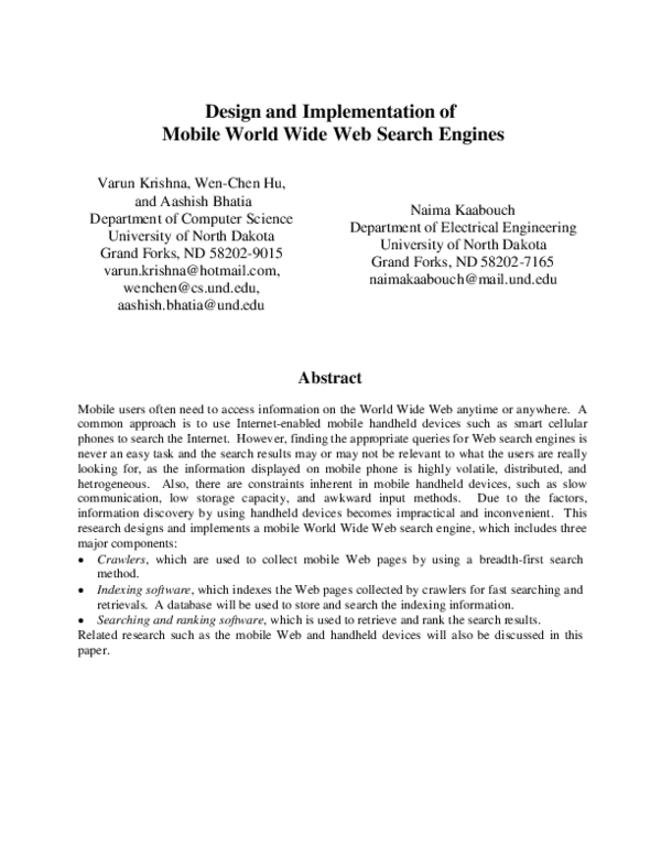 (PDF) Design and Implementation of Mobile World Wide Web Search Engines