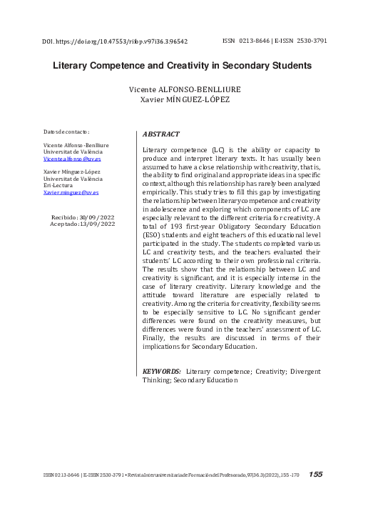 (PDF) Literary Competence and Creativity in Secondary Students