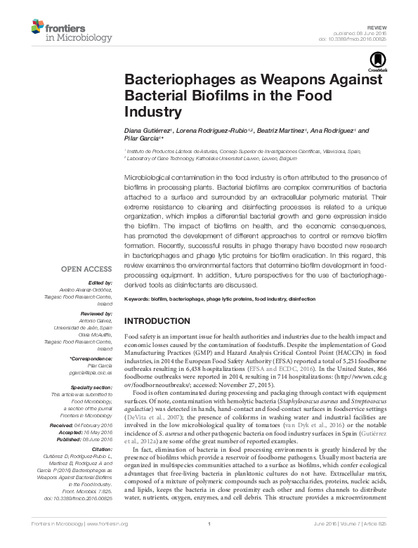 Pdf Bacteriophages As Weapons Against Bacterial Biofilms In The Food Industry