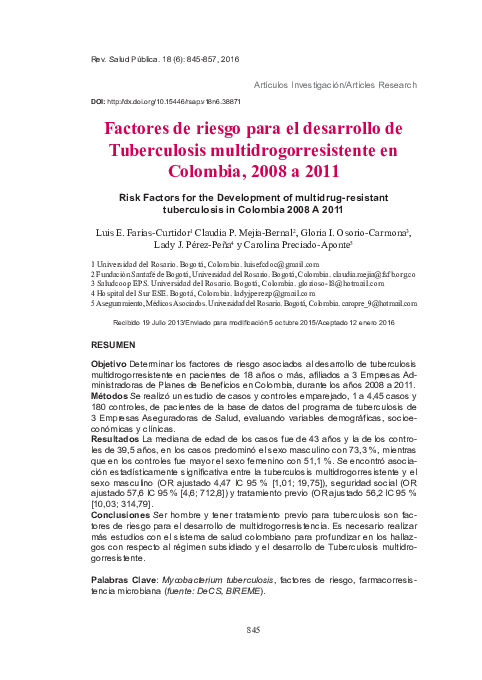 (PDF) Factores de riesgo para el desarrollo de Tuberculosis ...